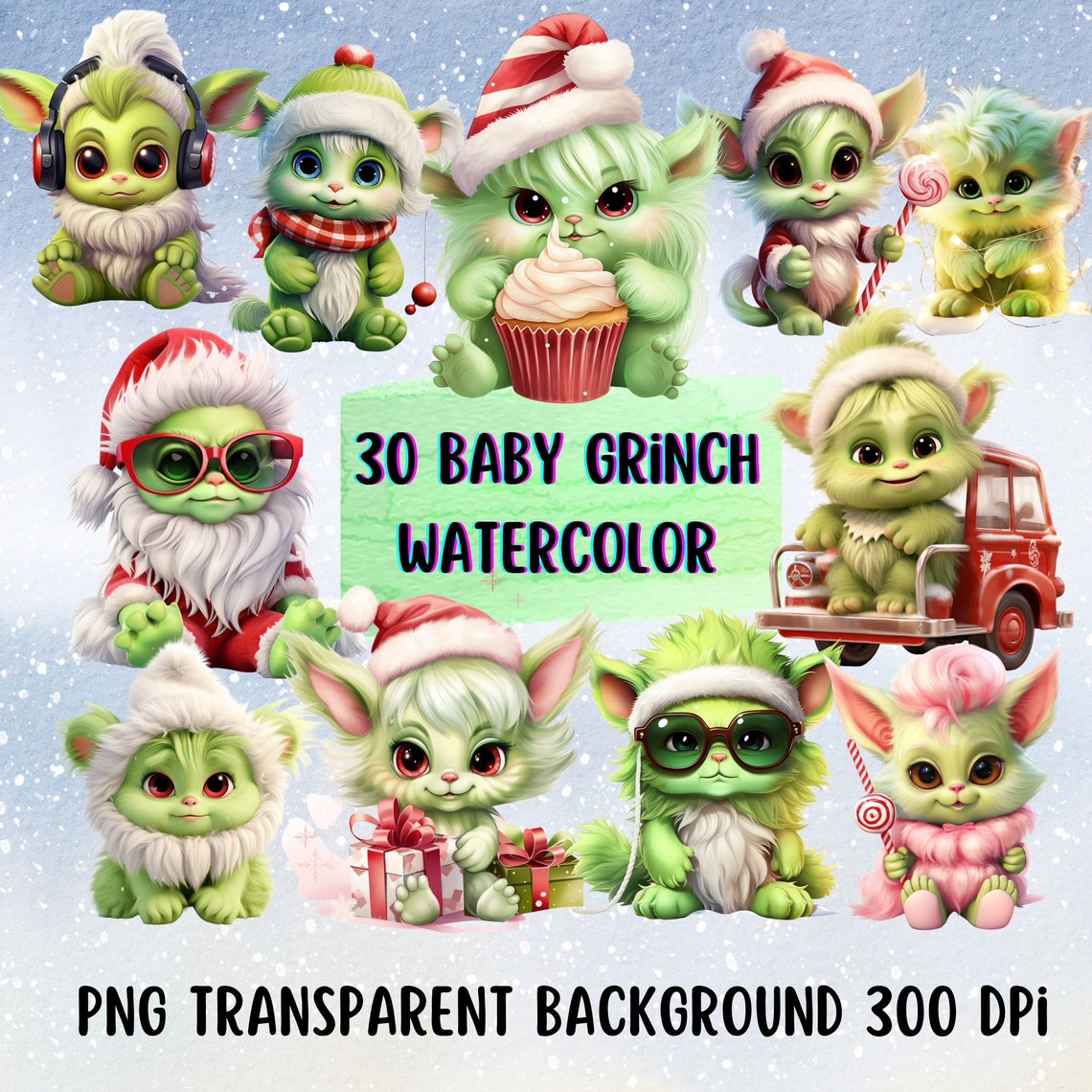 Baby Grinch Christmas Clipart PNG Bundle, Baby Grinch Sublimation PNG ...