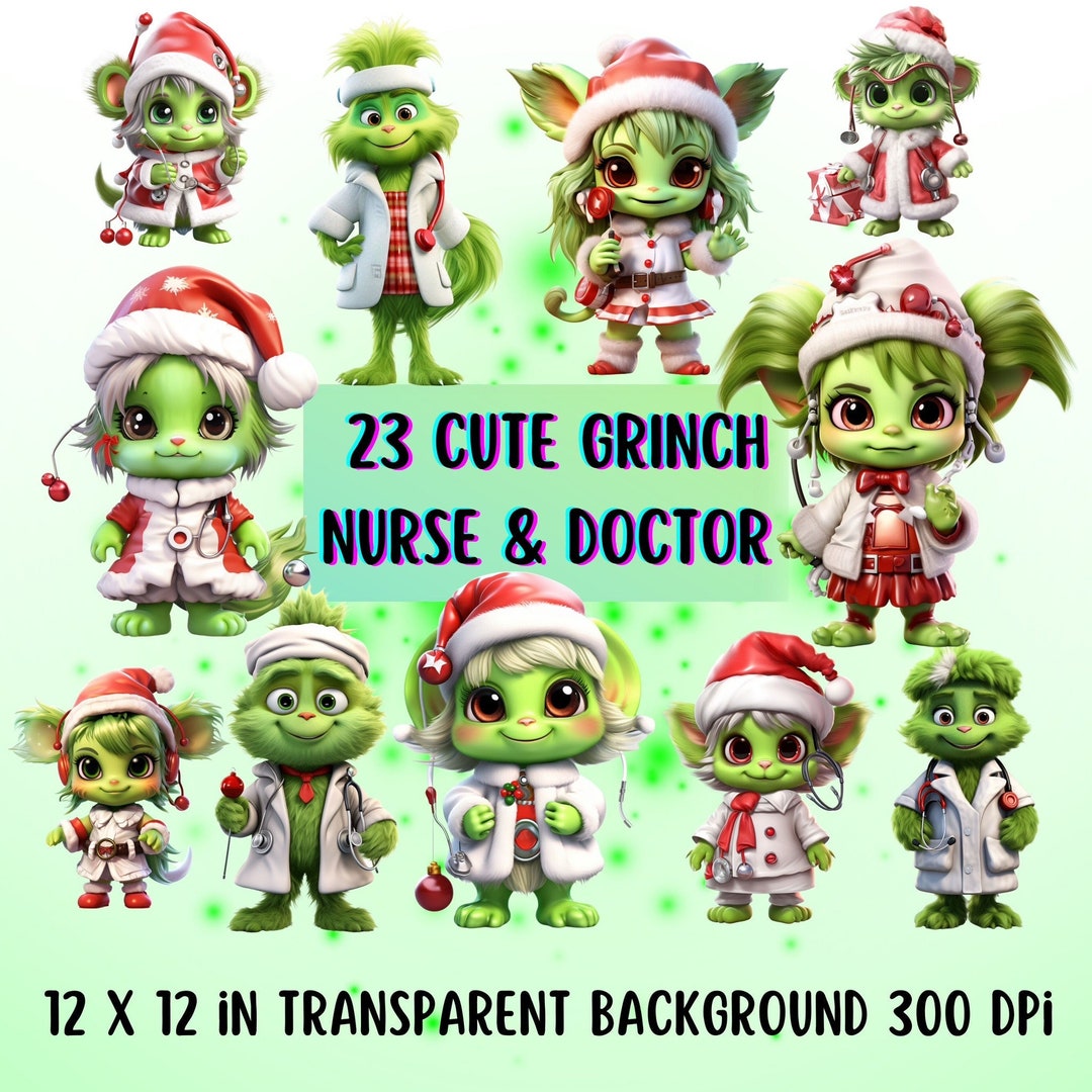 Cute Nurse & Doctor Grinch Christmas Clipart, Nurse Christmas Clipart ...