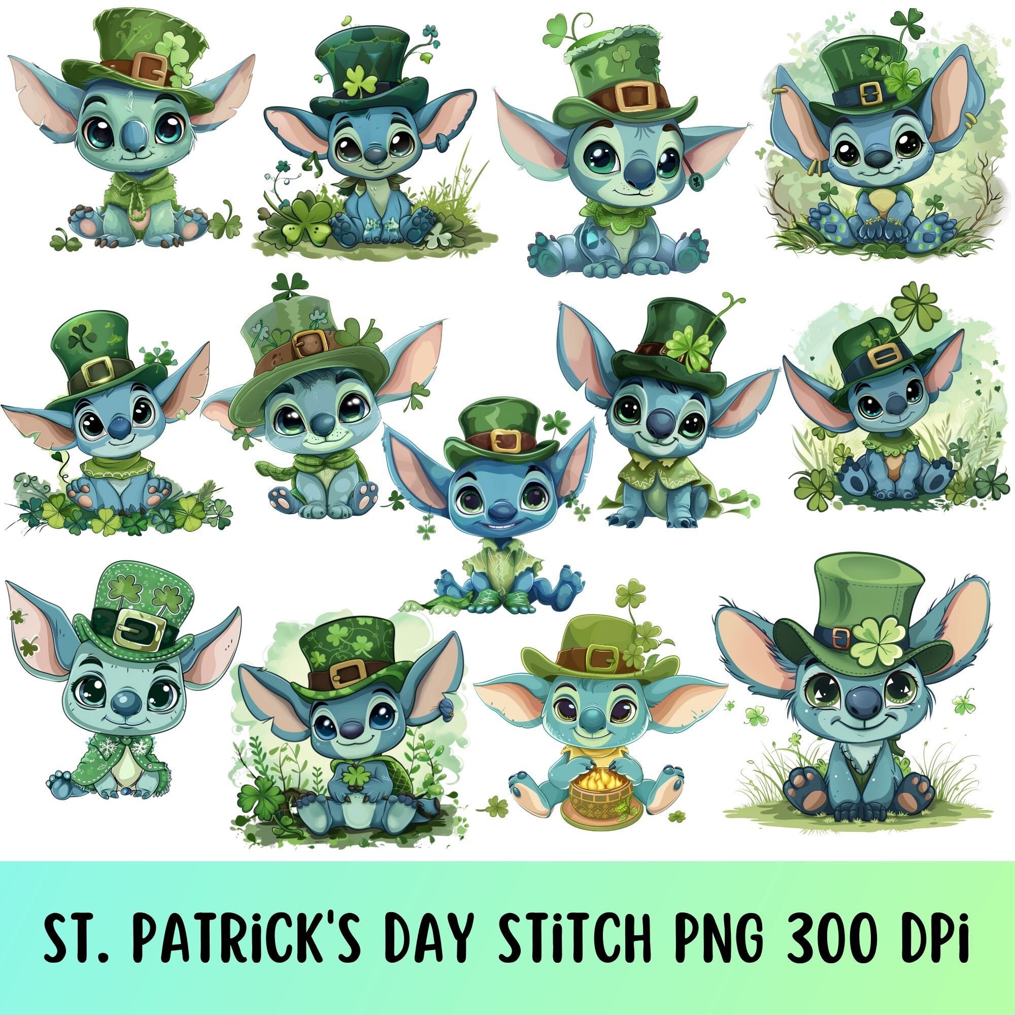 St Patrick's Day Stitch Clipart, Stitch PNG Bundle, St Patrick's Day ...