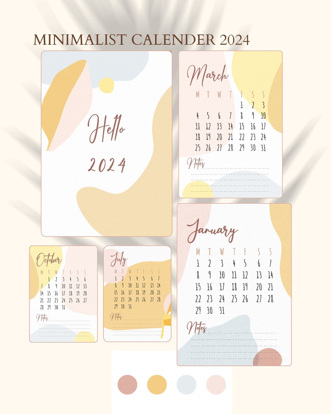 Minimal Design 2024 Calender, Digital Download PDF, Montly Planner ...