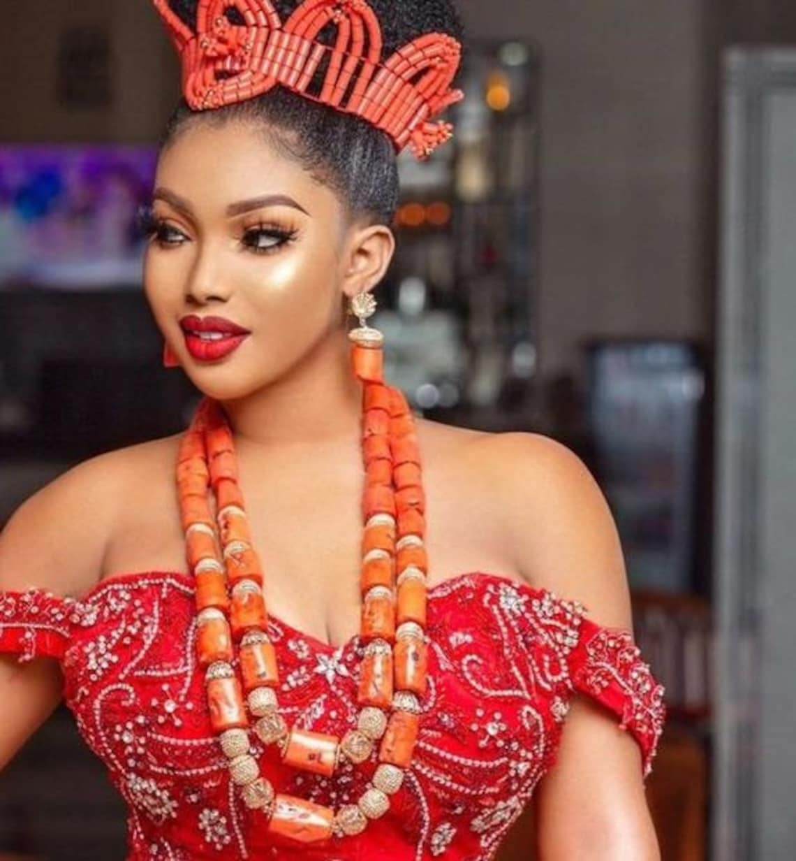 Crown and Necklace Beads Set, Traditional Accessories, Igbo/bening ...