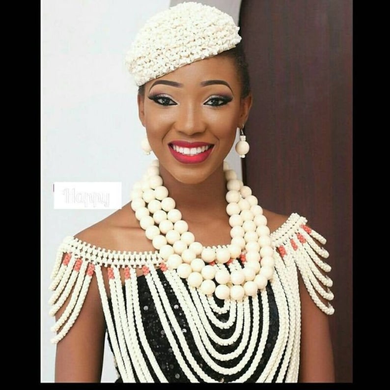 White African Beaded Crown, Blouse and Necklace Set, Women Fashion ...