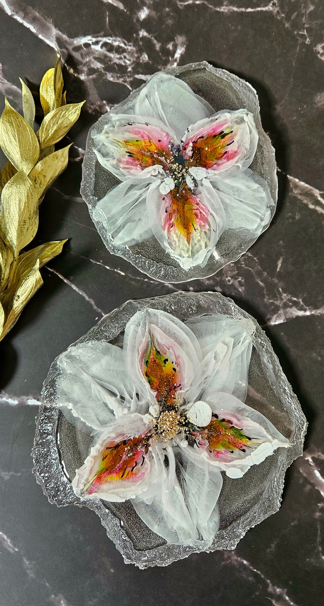 Set of 2 Handcrafted Epoxy Resin Coasters With Pink Lily Flowers ...