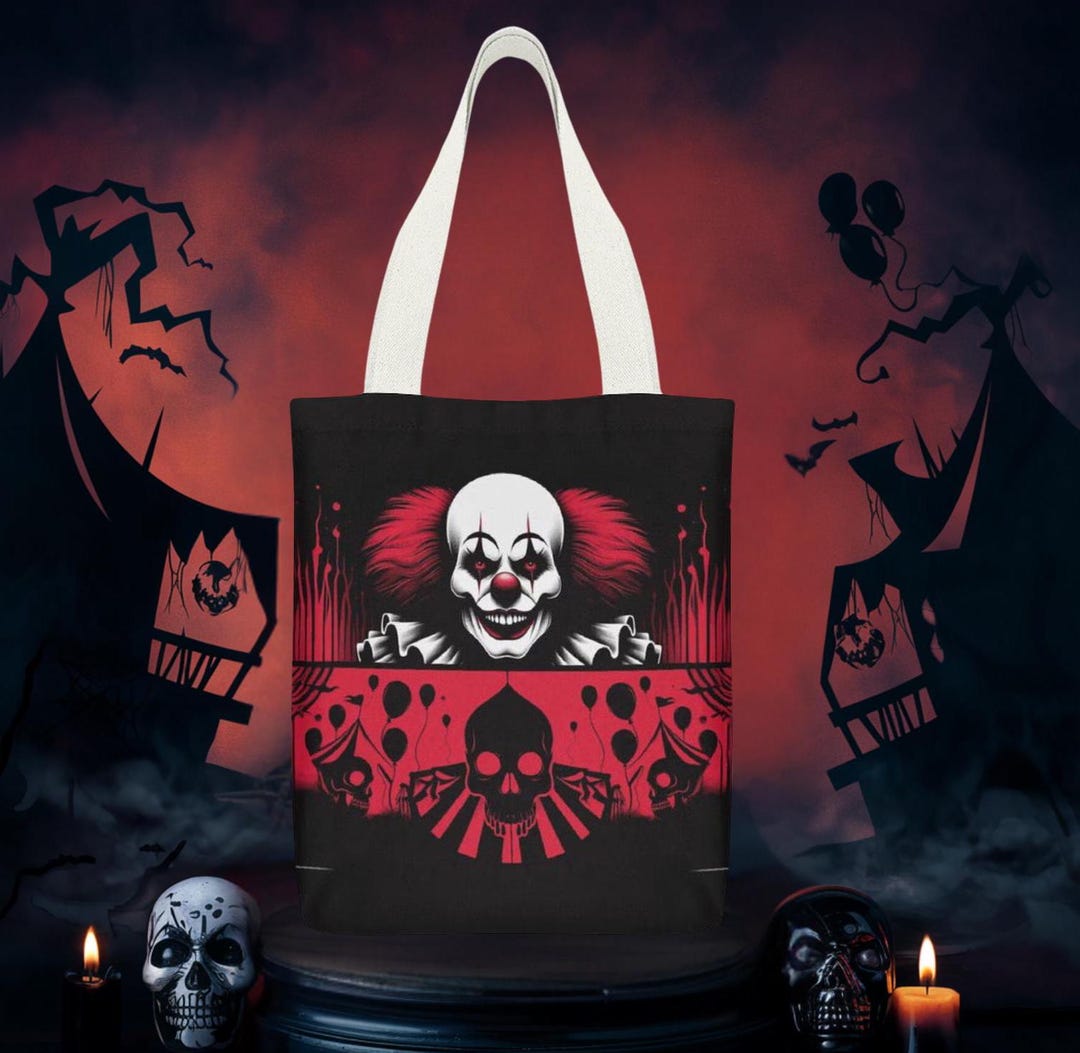 Creepy Clown Horror Tote Bag Gothic Halloween Trick or Treat Bag Spooky ...