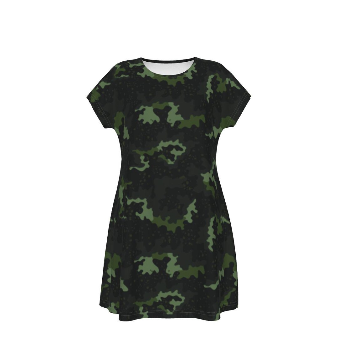 Womens Short Sleeve Camo Print Dress Nature-inspired Casual Summer ...