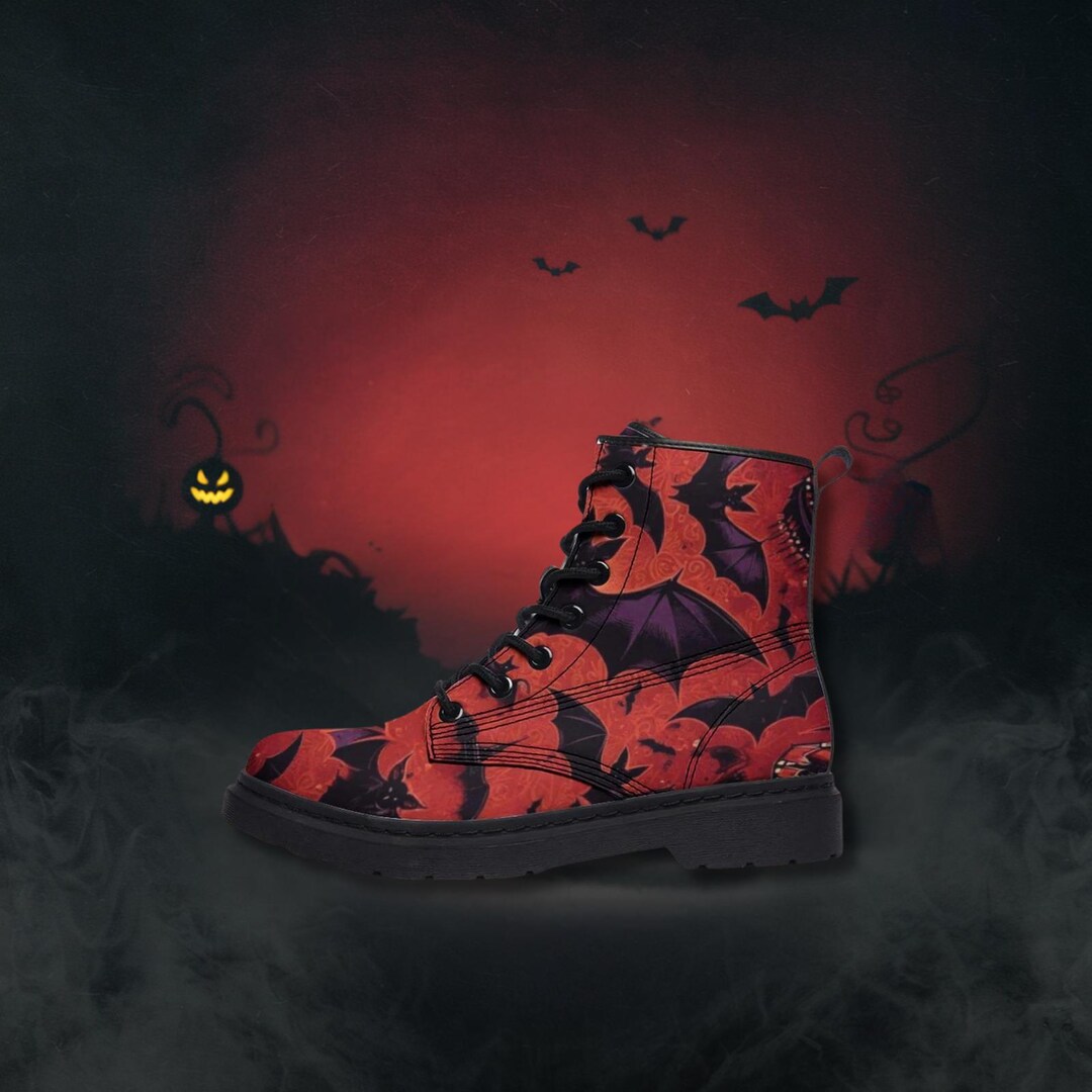 Dark Gothic Bat Wing Boots for Halloween Aesthetic Red and Black Combat ...