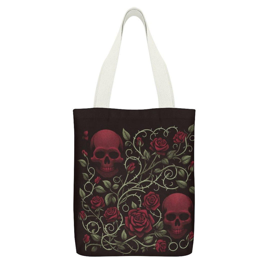 Goth Rose Tote Bag With Skull Design Reusable Gothic Floral Bag for ...