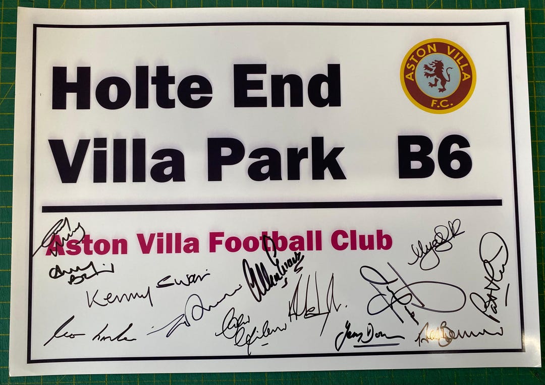 Aston Villa Holte End Road Sign Poster Personally Signed by 13 1982 ...