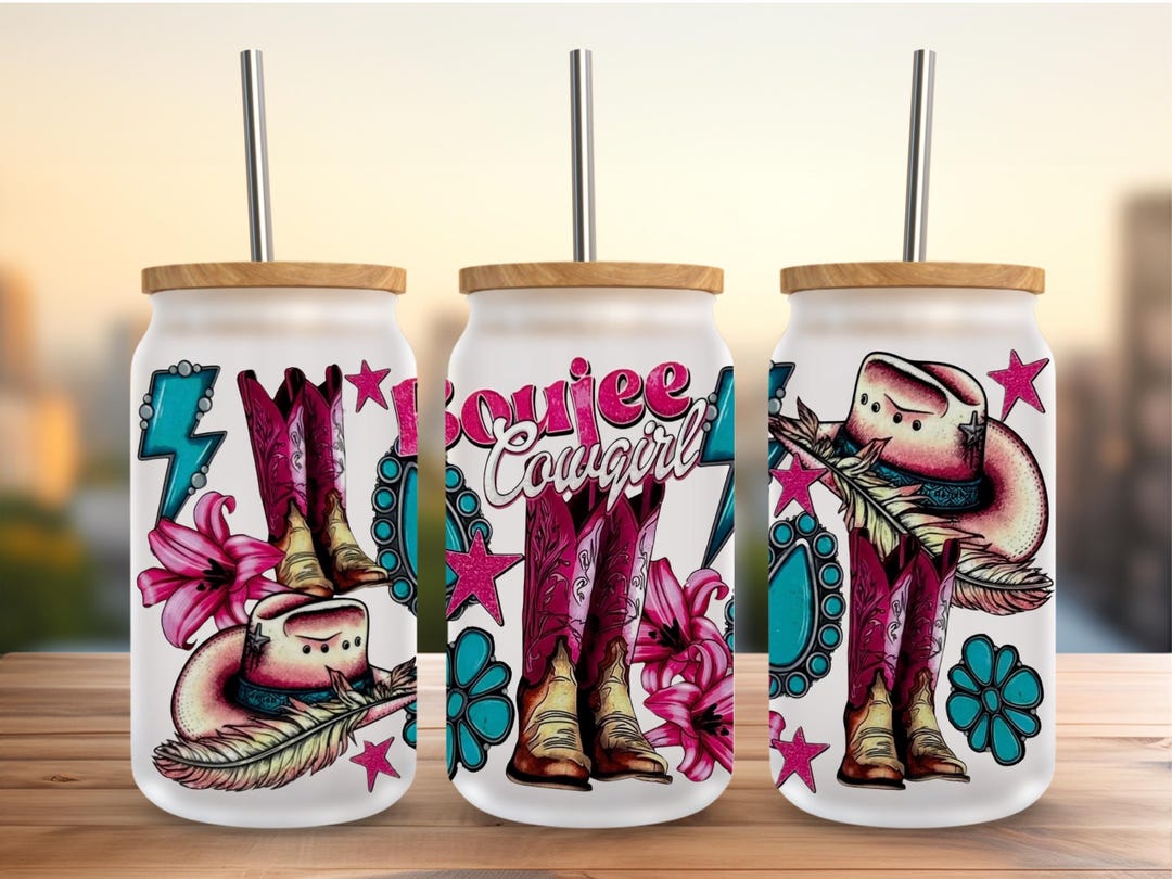 Boujee Cowgirl UV DTF Decal: Permanent Wrap for 16oz Glass Can - Etsy