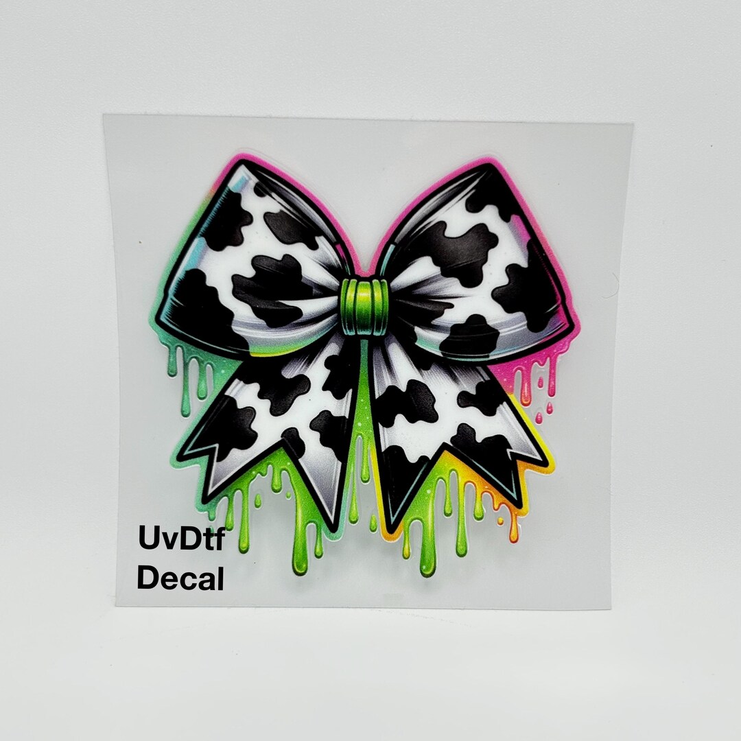 Cow Print Bow Uvdtf Decal Ready to Apply Permanent Waterproof Sticker ...