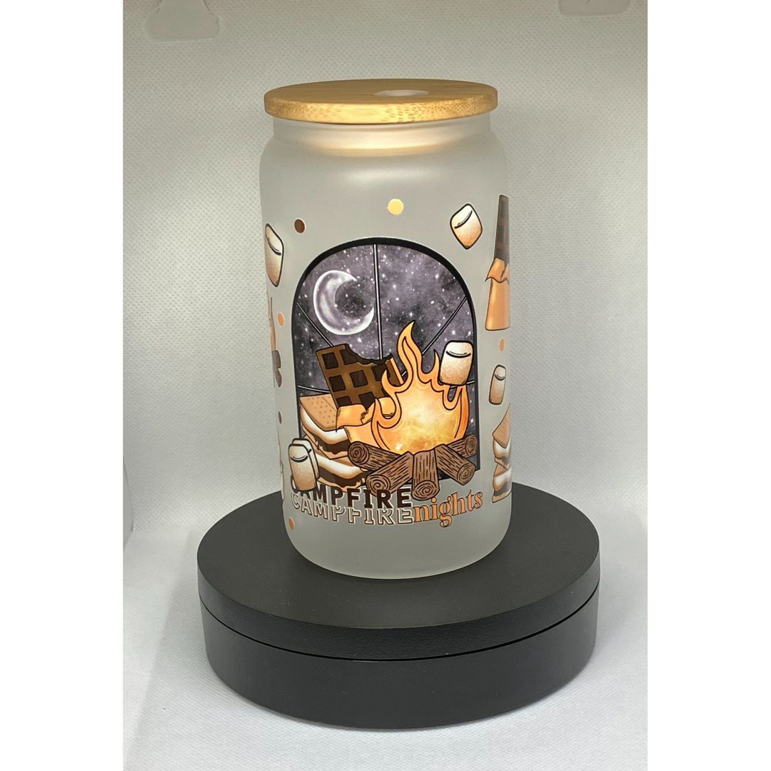 Campfire, Moon, Smores 16 Oz Glass Can Iced Coffee Smoothie Beer Cup ...