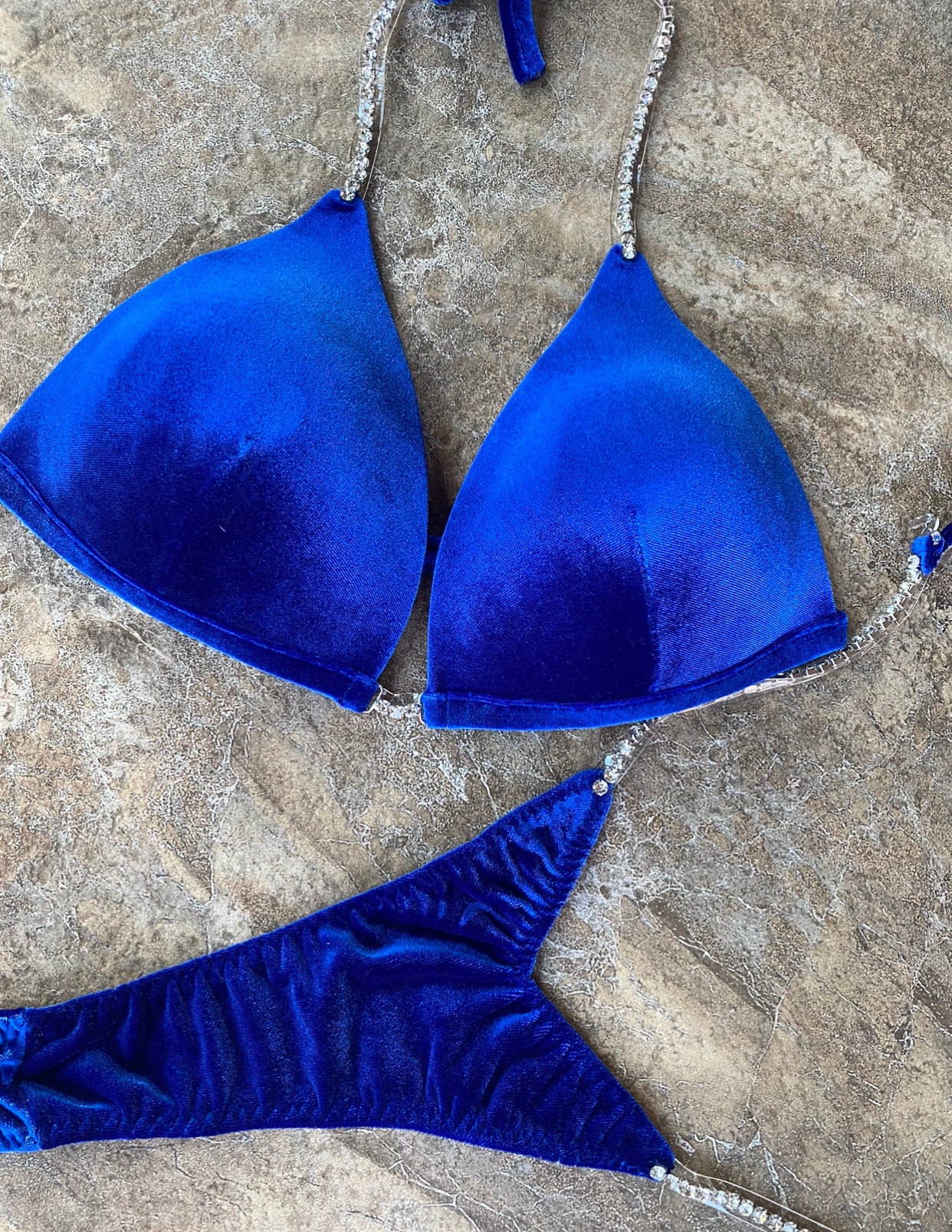 Blue Velvet Triangle Cup Bra Custom Competition Athlete Figure Bikini ...