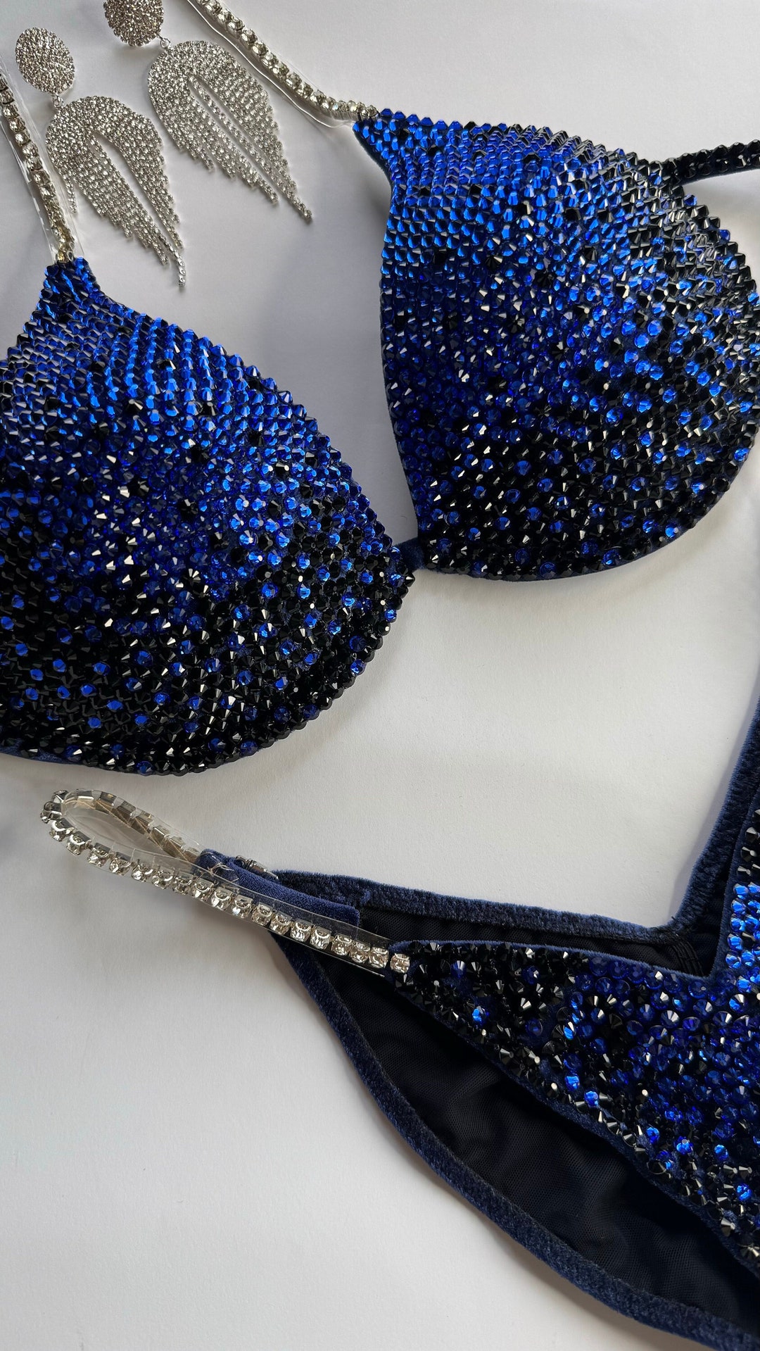 Competition Bikini Suit Wellness Posing Bikini Rhinestone Bikini Blue ...