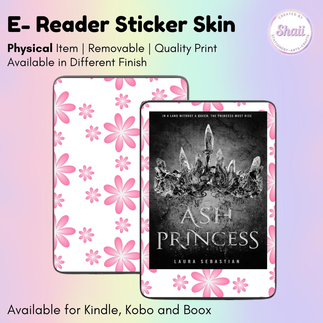 Pink Flowers in White E-reader Skin Sticker | Kindle Skin, Kobo Skin ...