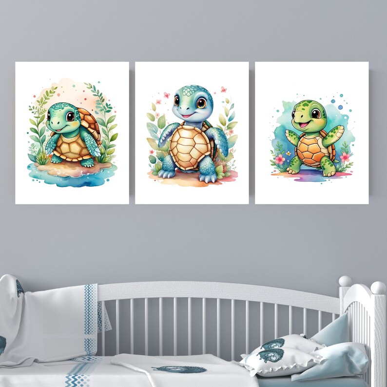 Watercolor Sea Turtle Print Baby Turtles Nursery Decor Wall Art Ocean ...