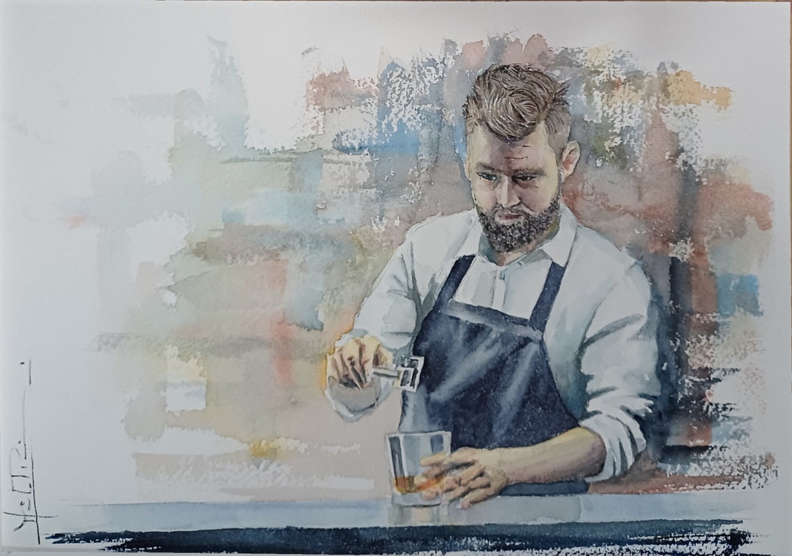 Barkeeper Cocktail - Watercolor Painting - Etsy