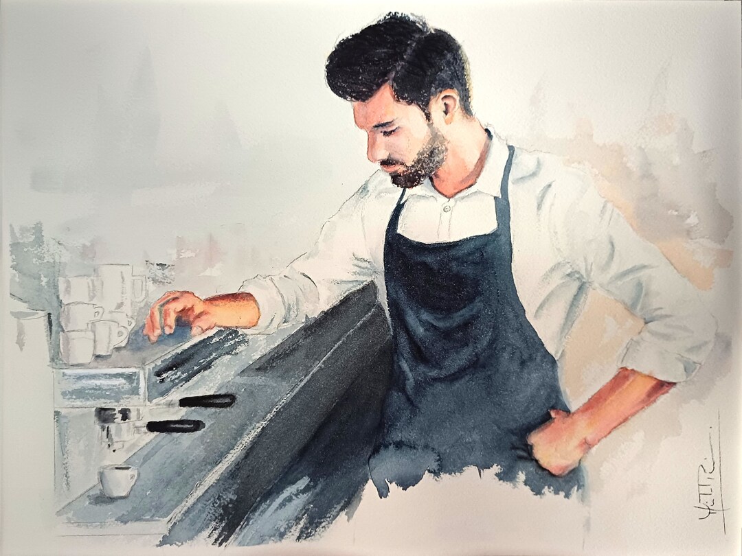 Barista - Original Watercolor Painting - Etsy