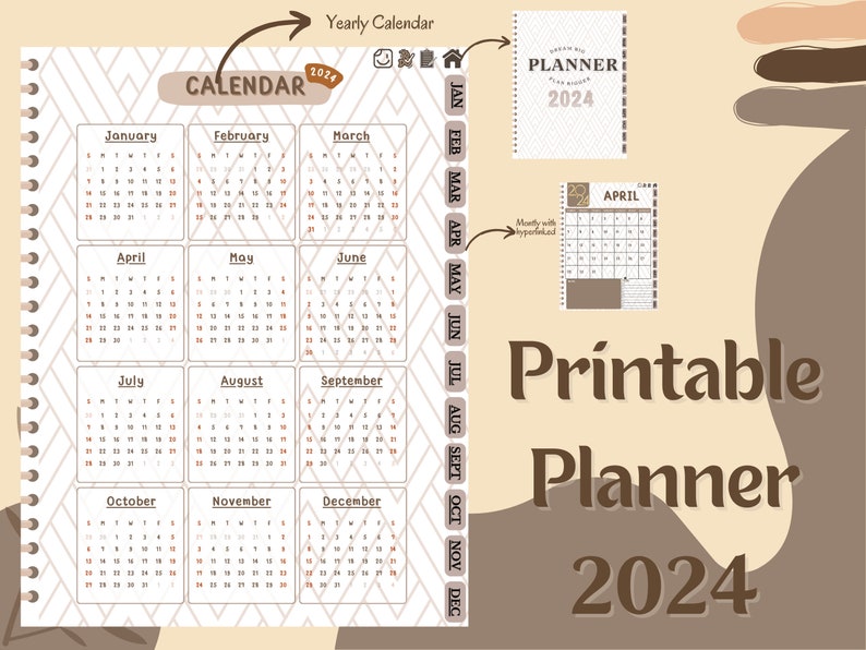 Aesthetic Planner 2024 Boho Printable Calendar 2024 Printable - Etsy