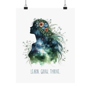 Learn Grow Thrive Watercolor Wall Art Poster With Inspirational Quote ...