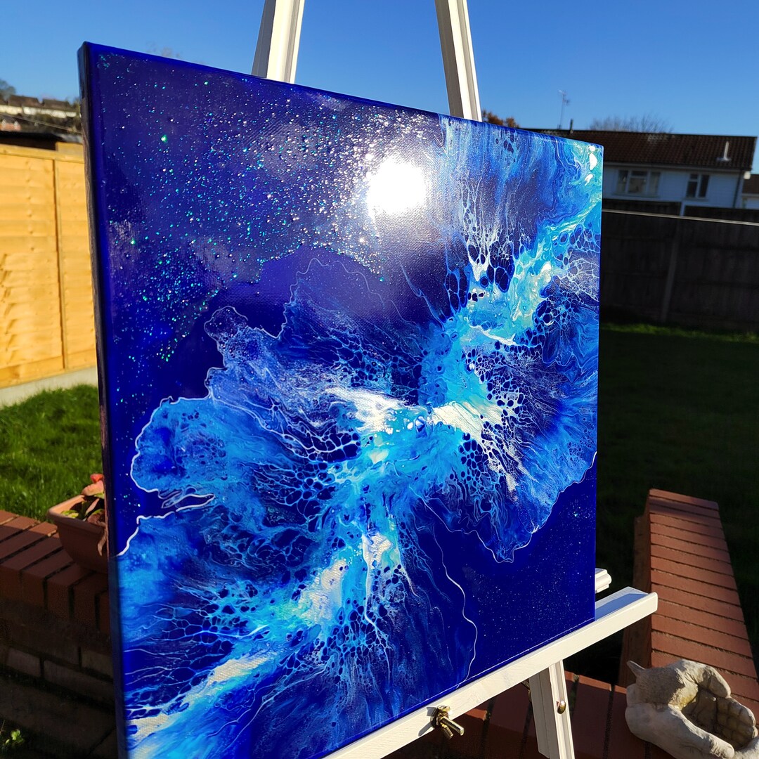 Blue Wave Acrylic Pour Painting on Canvas Room Decor Modern Art ...