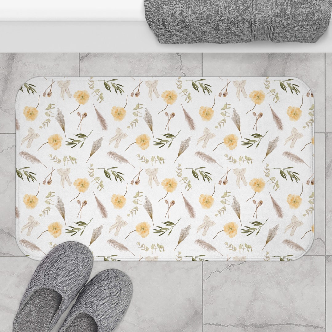 Chic Boho Bath Mat Cute Pink Bow & Floral Coquette Decor for Balletcore ...