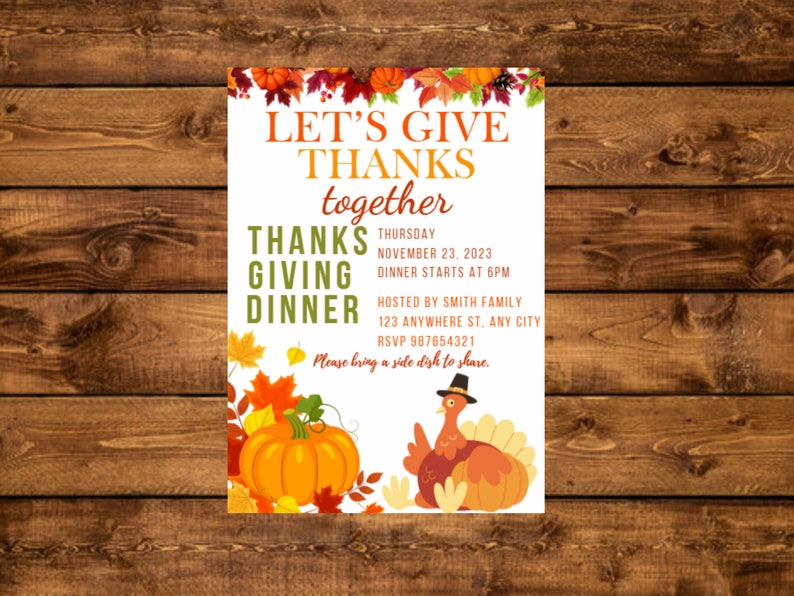 Thanksgiving Dinner Invitation Friendsgiving Invitation Let's Give ...