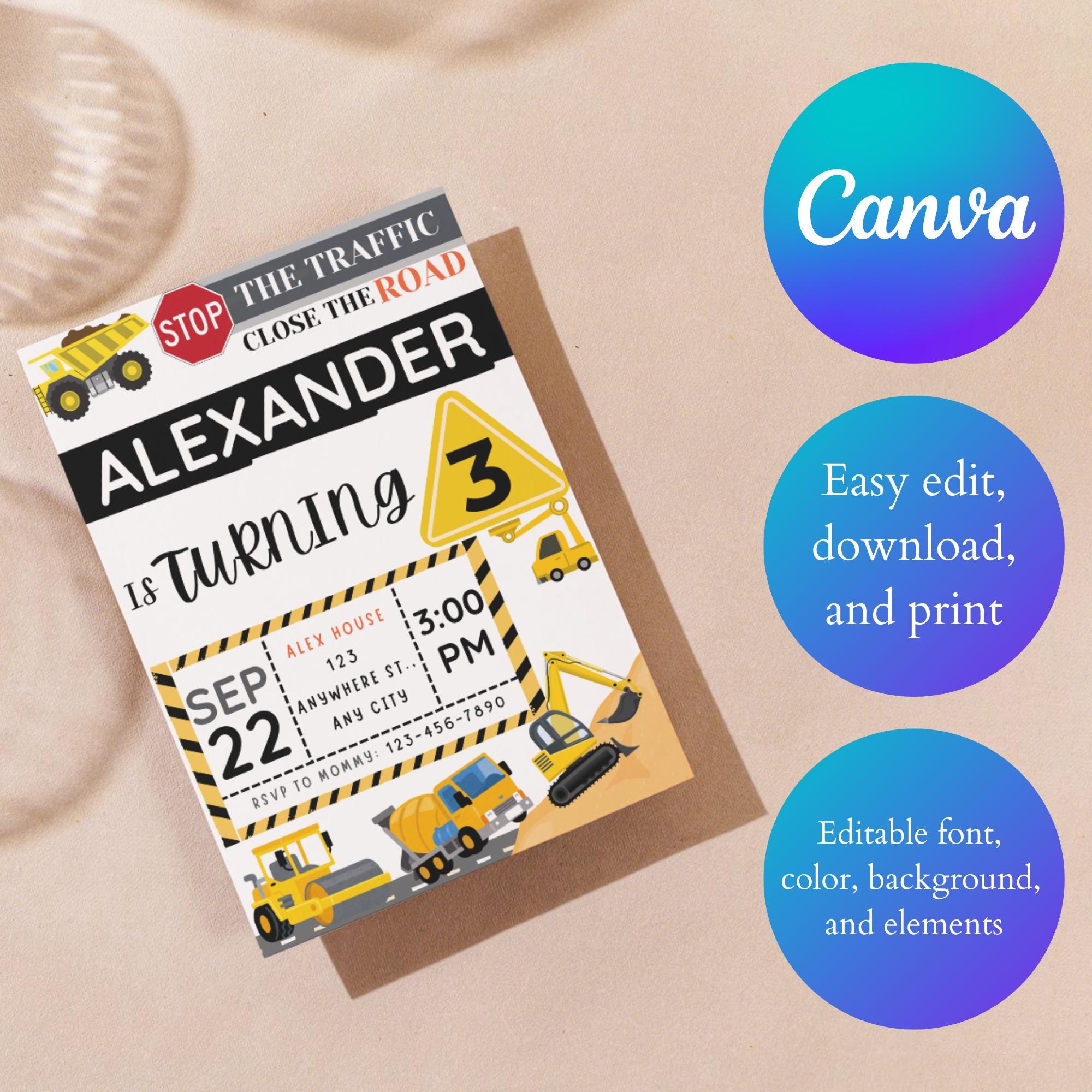 Construction Birthday Invitation, Boy Birthday Theme, Dump Truck ...