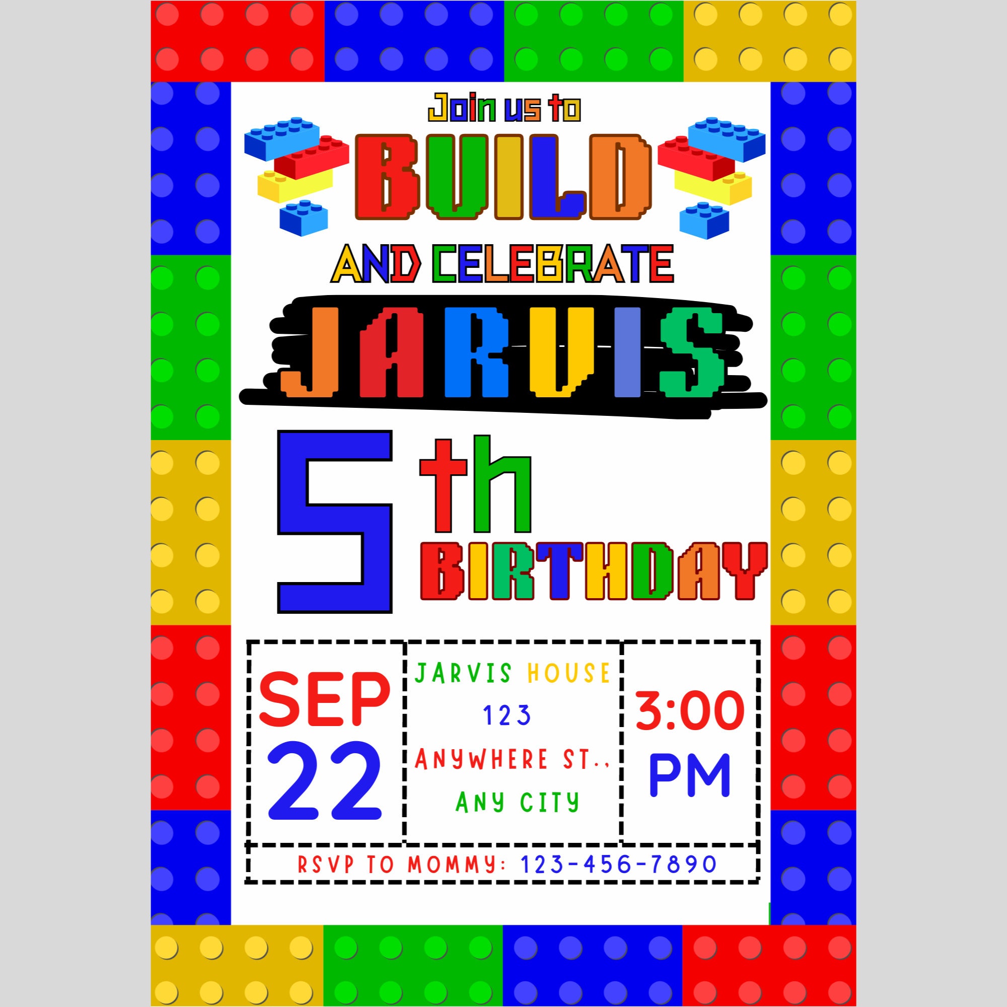 Building Blocks Birthday Invitation, Brick Theme Party, Blocks Invite ...