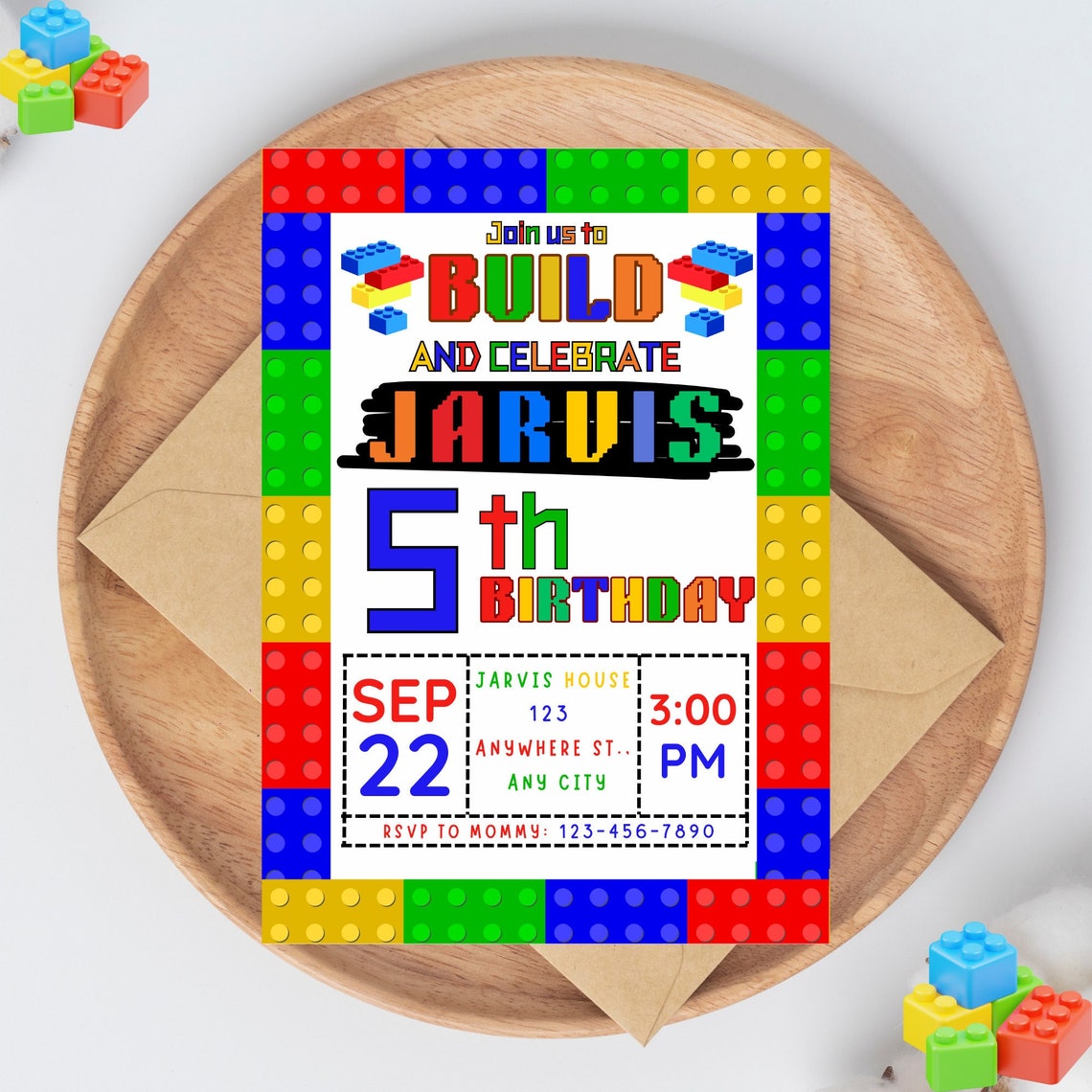 Building Blocks Birthday Invitation, Brick Theme Party, Blocks Invite ...