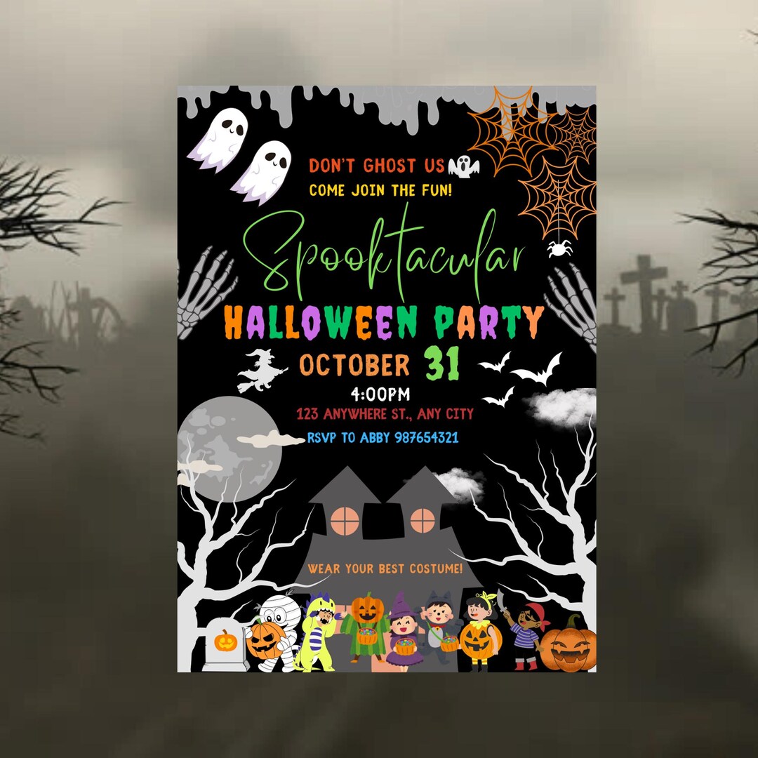 Editable Halloween Invitation, Editable Trick or Treat Invitation, Halloween Template, Spooky ...