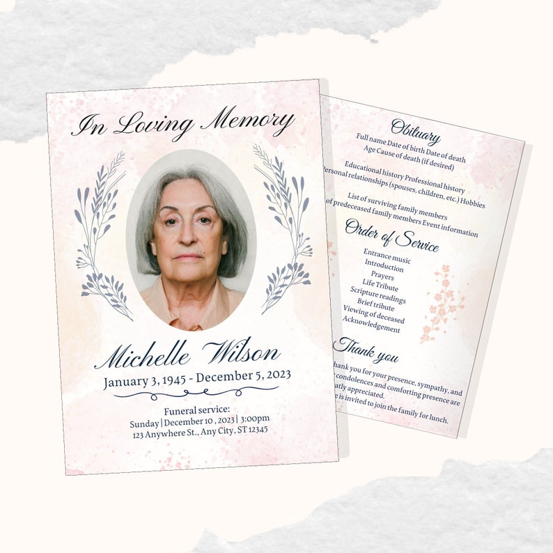 Editable Funeral Program Template Printable Memorial - Etsy
