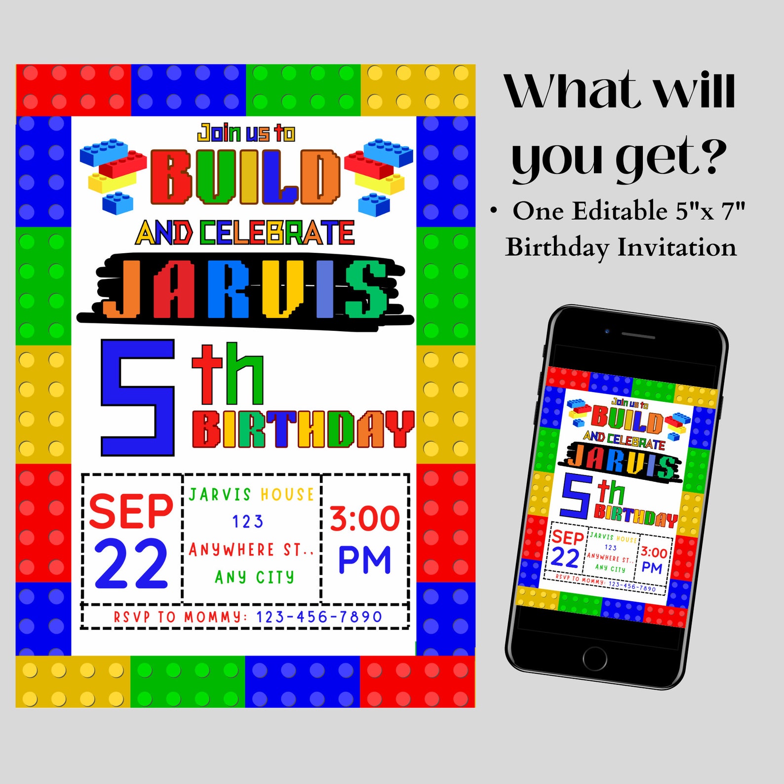 Building Blocks Birthday Invitation, Brick Theme Party, Blocks Invite ...