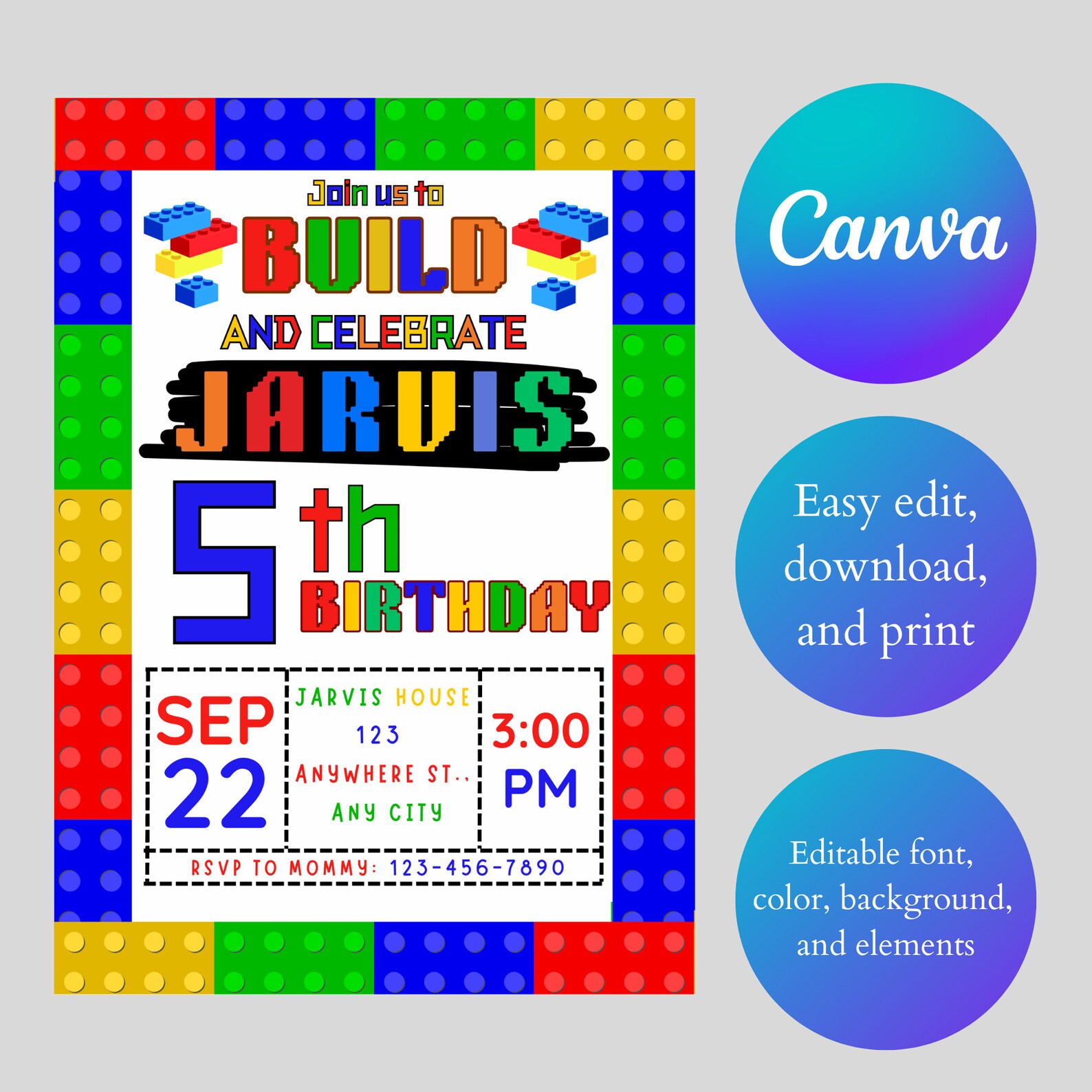 Building Blocks Birthday Invitation, Brick Theme Party, Blocks Invite ...