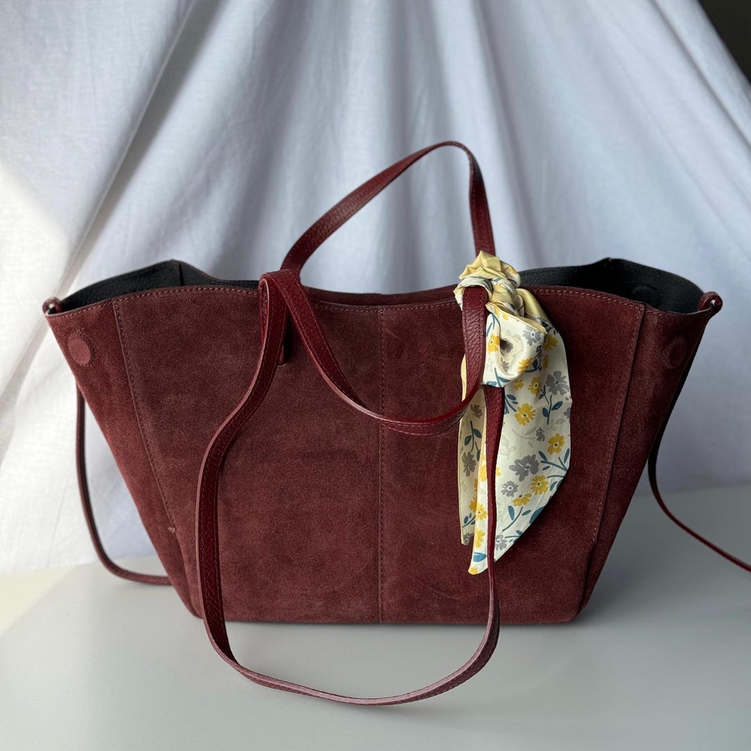 Trapezoid Shoulder Bag, Italian Leather Bag, Women’s Suede Bag, Casual ...