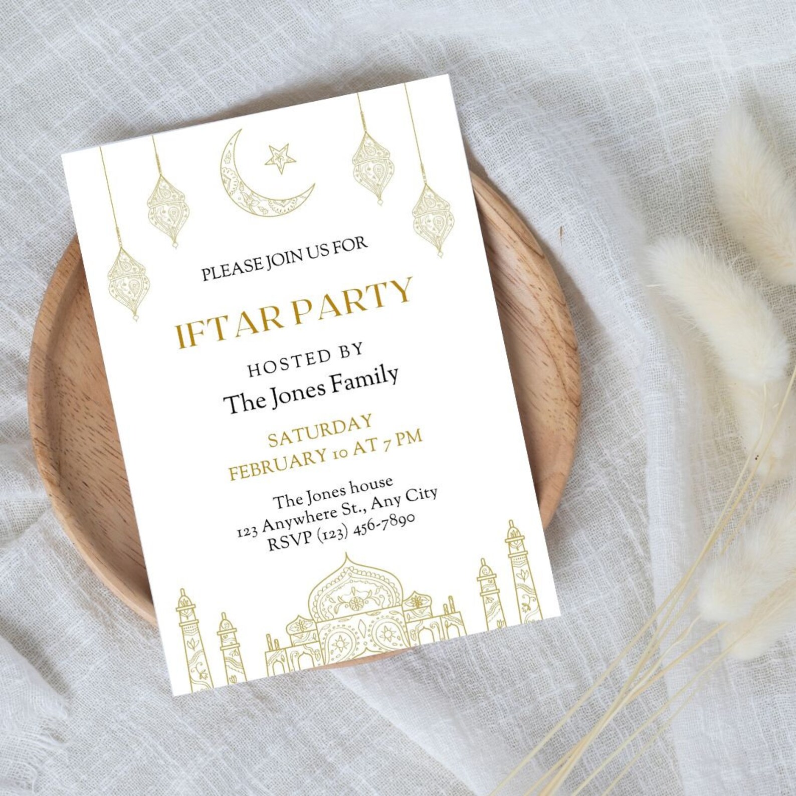 Editable Ramadan Iftar Golden Invitation, Instant Download Iftar Dinner ...