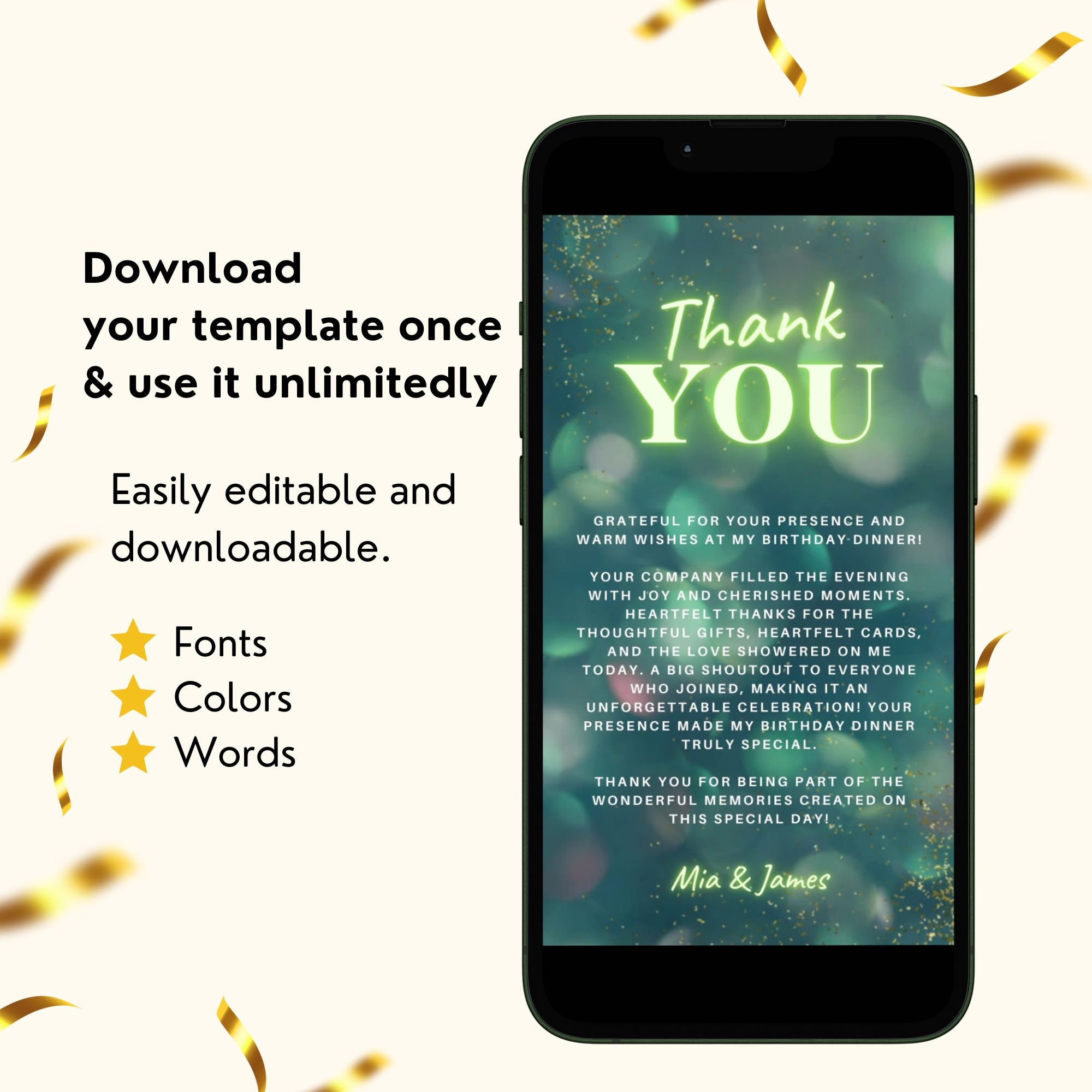 Digital Thank You Card, Editable Thank You Ecard Template, Birthday ...