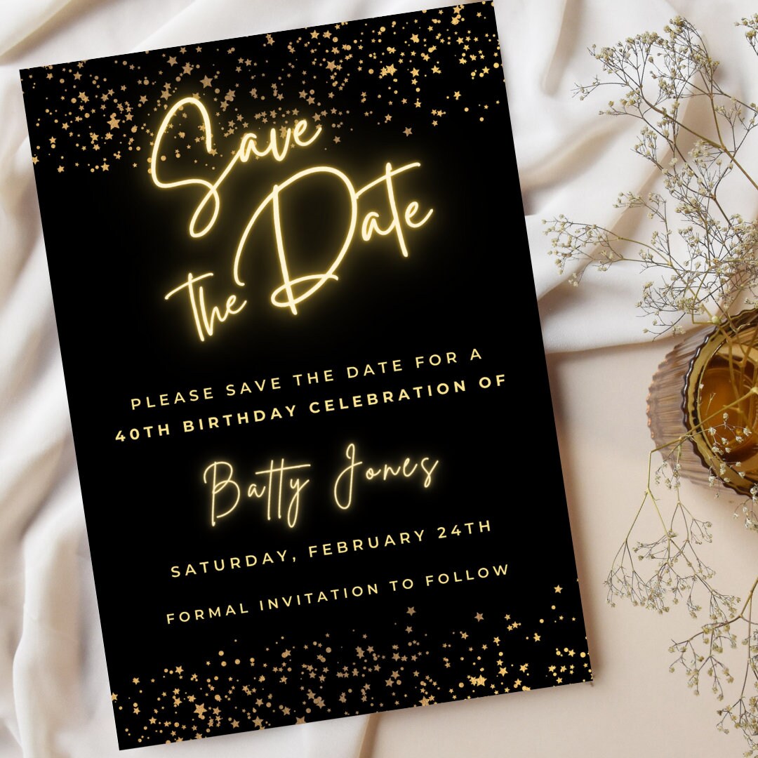 Save the Date E-invite Template, Elegant Minimalist Gold Save the Date Digital Download ...