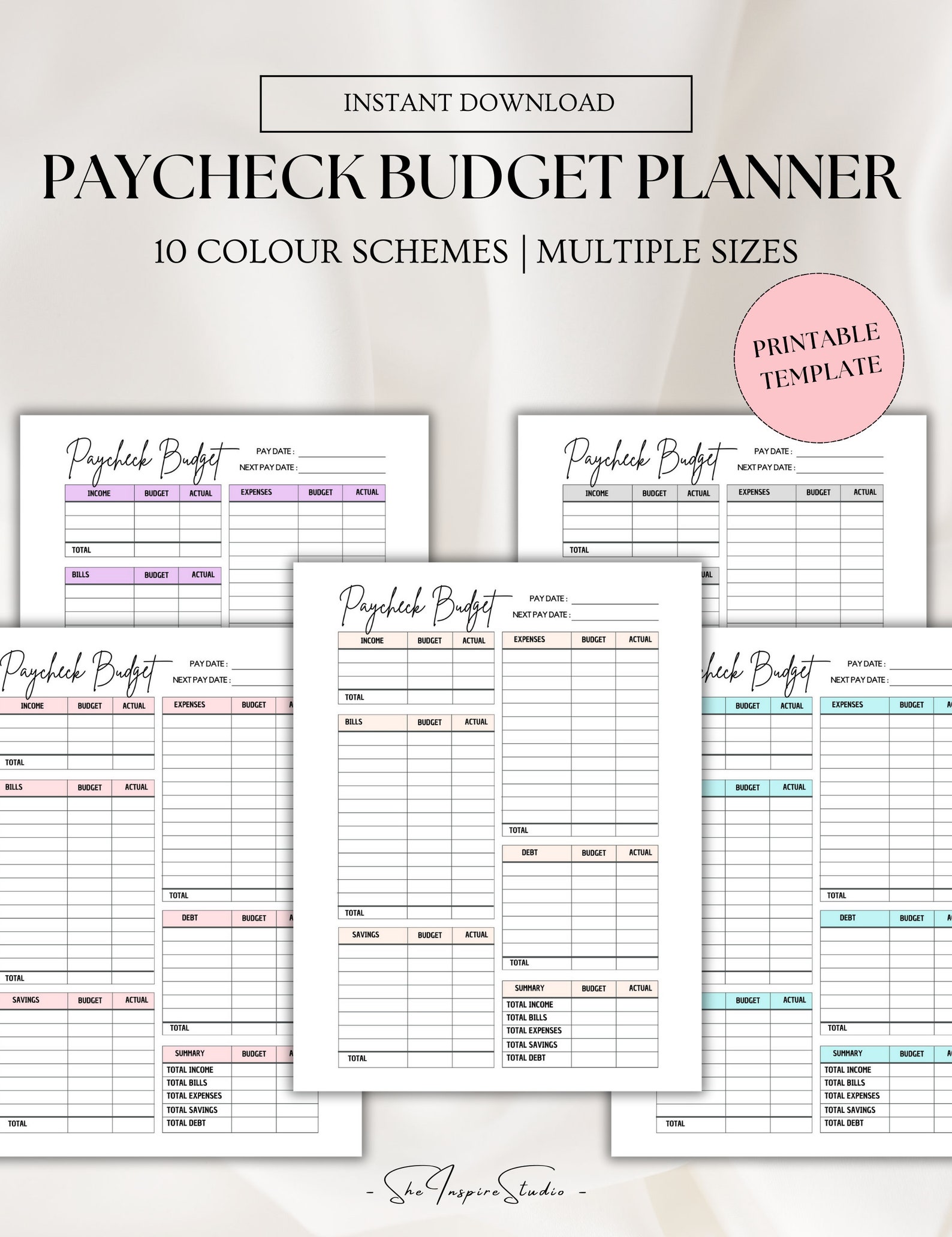 Paycheck Budget Overview Printable Template, Paycheck Budget Printable ...