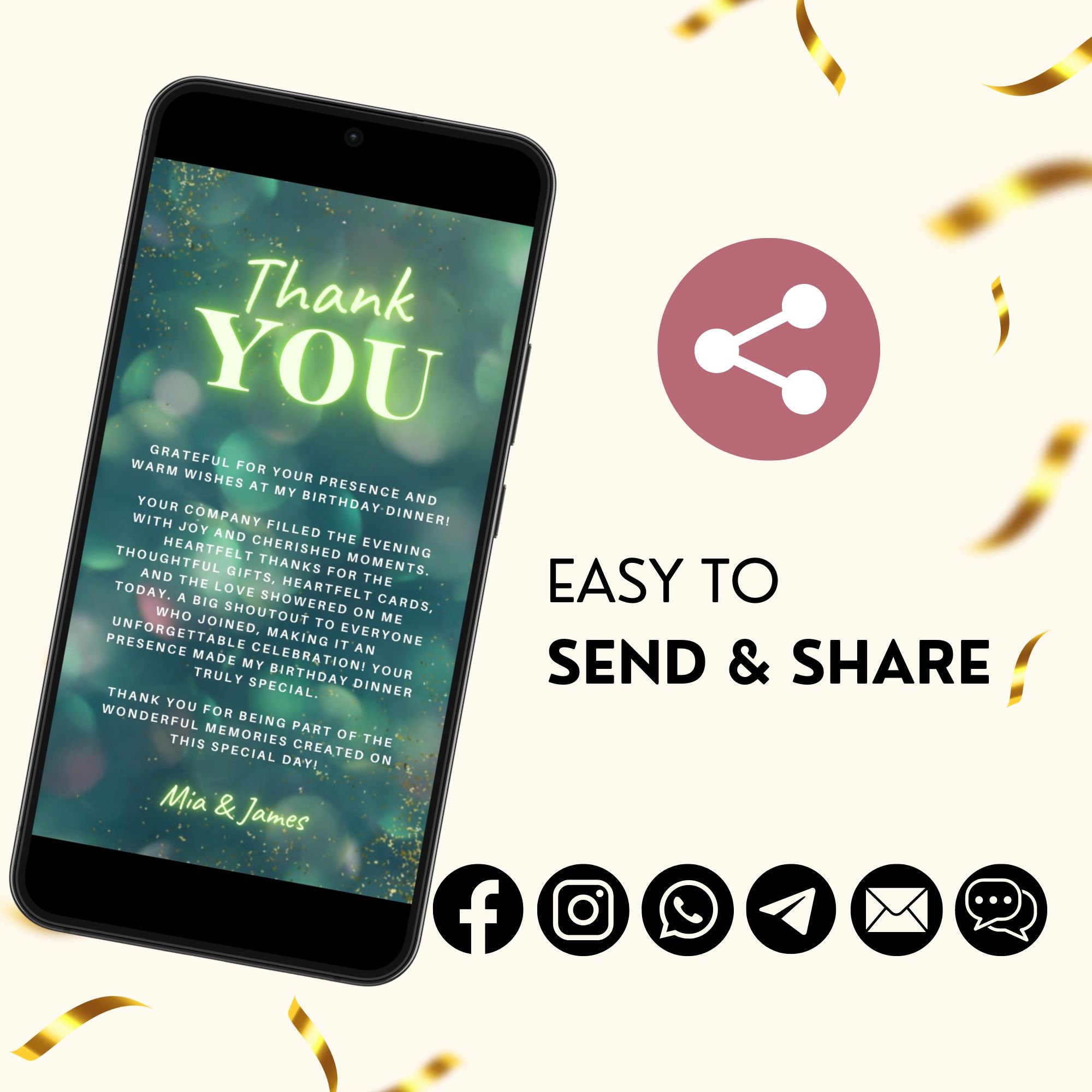 Digital Thank You Card, Editable Thank You Ecard Template, Birthday ...