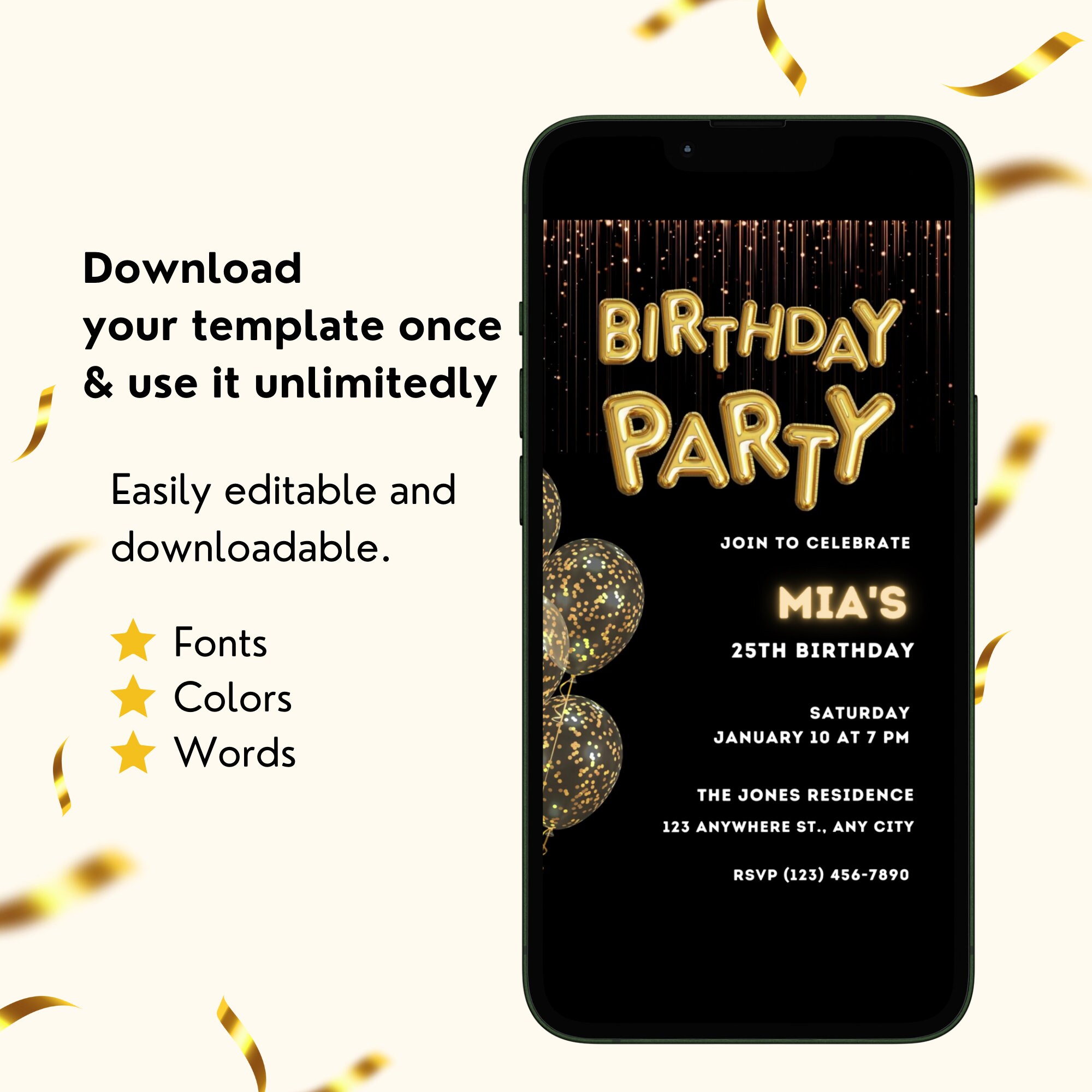 Electronic Birthday Party Invitation, Digital Forty Birthday Invite ...