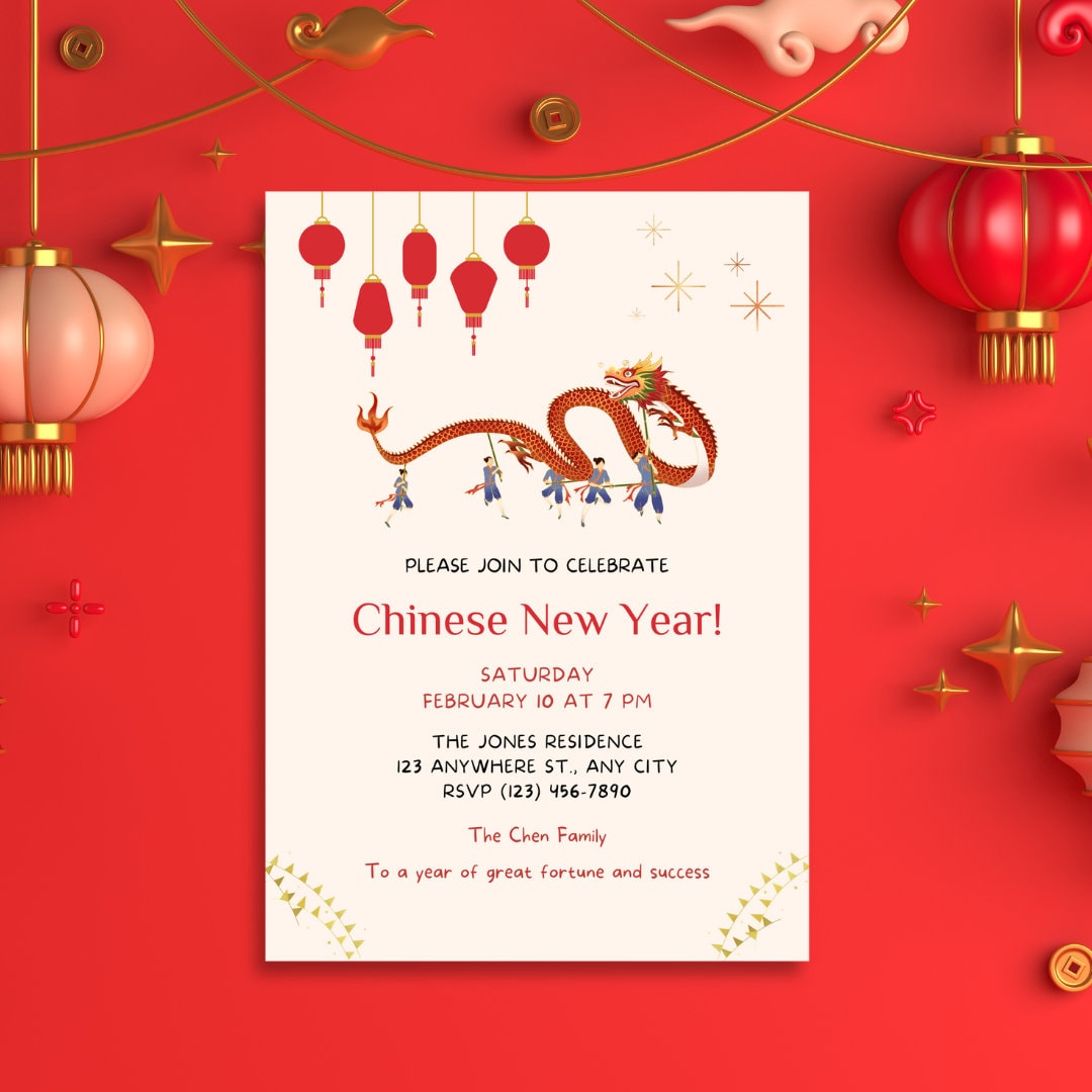 Chinese New Year Invitation Template, 2024 Dragon New Year, Lunar New ...