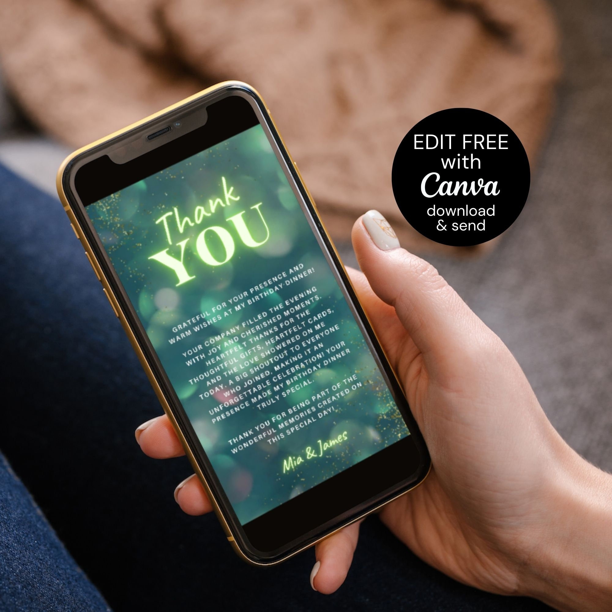 Digital Thank You Card, Editable Thank You Ecard Template, Birthday ...