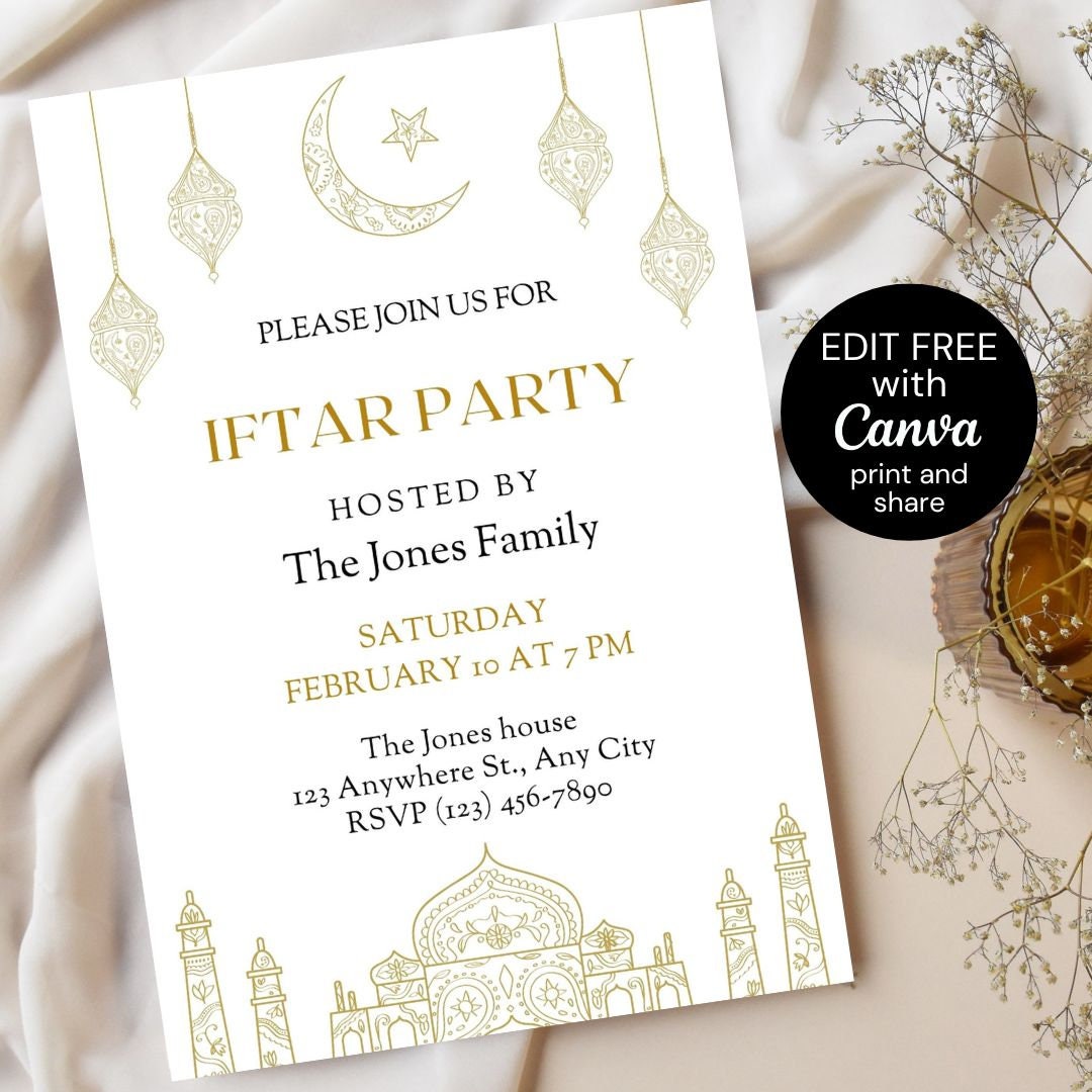 Editable Ramadan Iftar Golden Invitation, Instant Download Iftar Dinner ...
