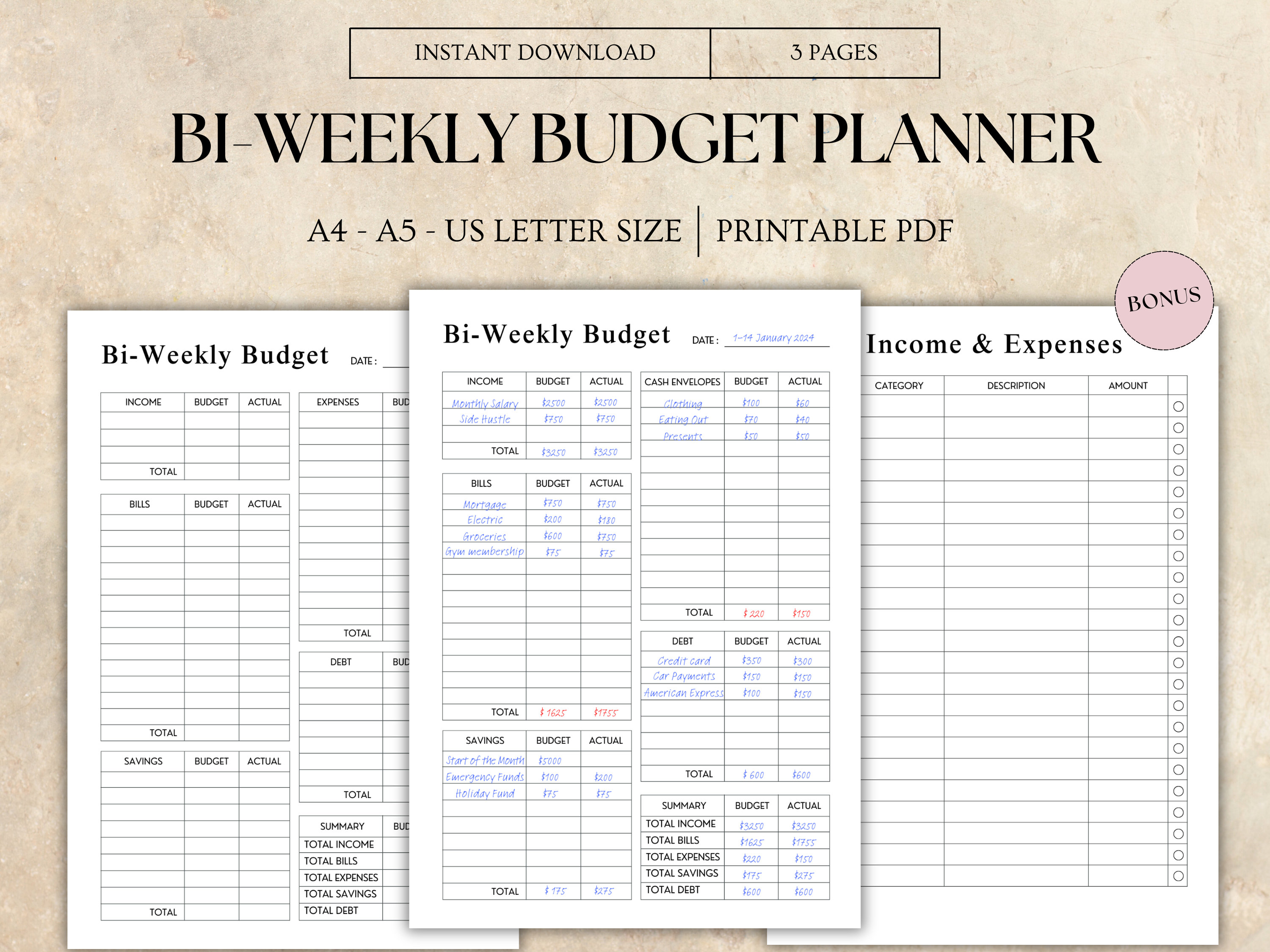 Bi-weekly Budget Planner, Biweekly Template PDF, Printable Paycheck ...