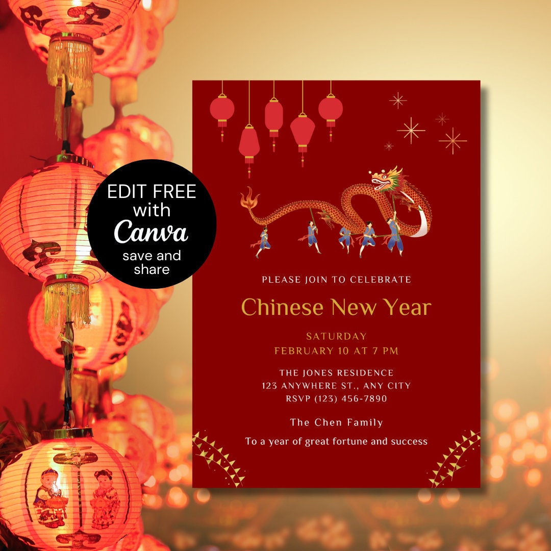 Chinese New Year Invitation Template, 2024 Dragon New Year, Lunar New ...