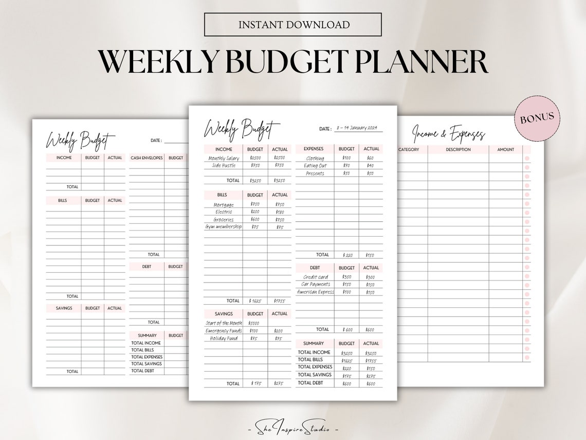 Weekly Budget, Weekly Budget Template, Weekly Budget PDF Printable ...