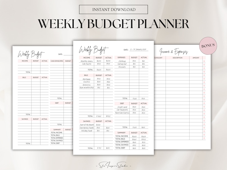 Weekly Budget, Weekly Budget Template, Weekly Budget PDF Printable ...