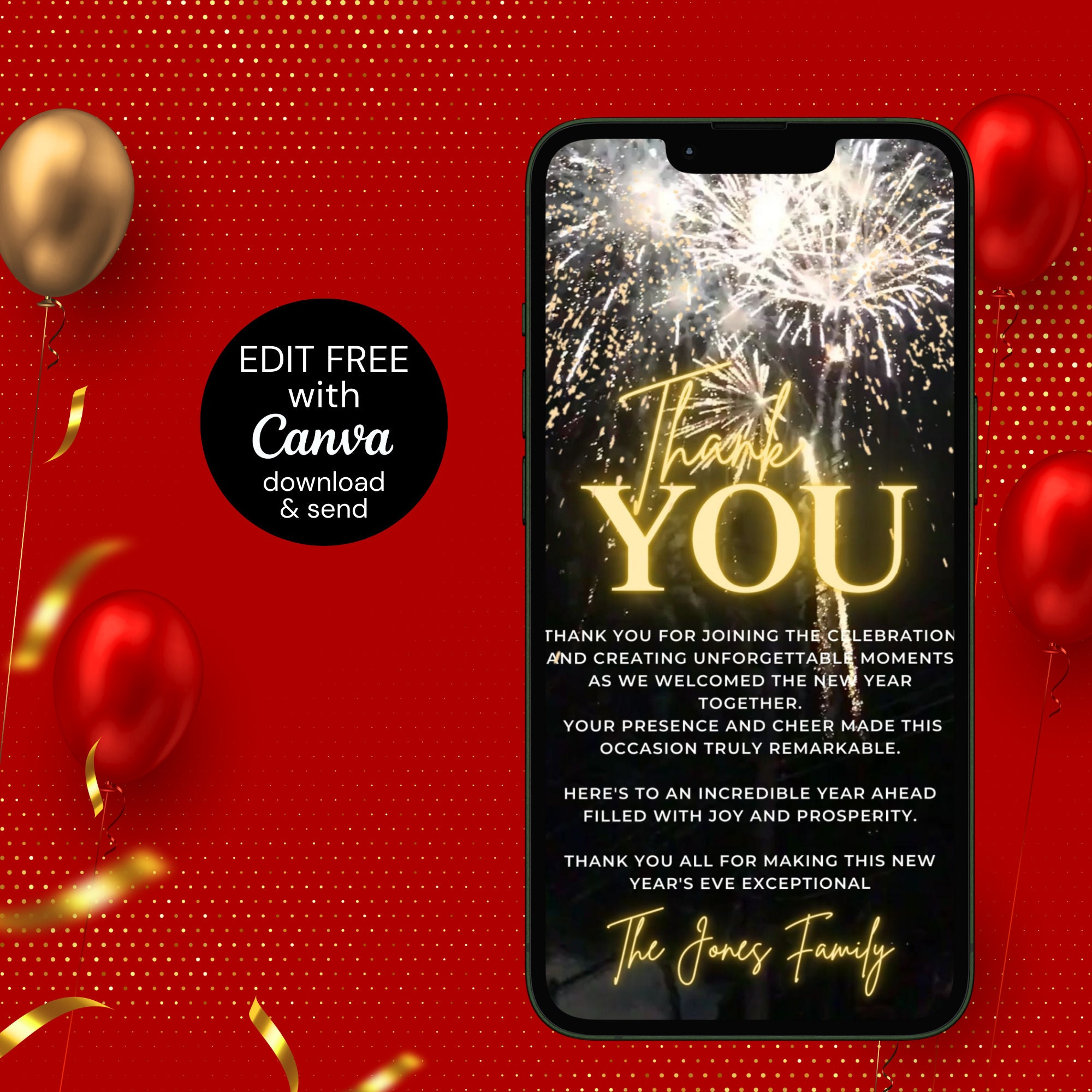 Digital Thank You Party Message, Electronic Thank You Card, Editable ...