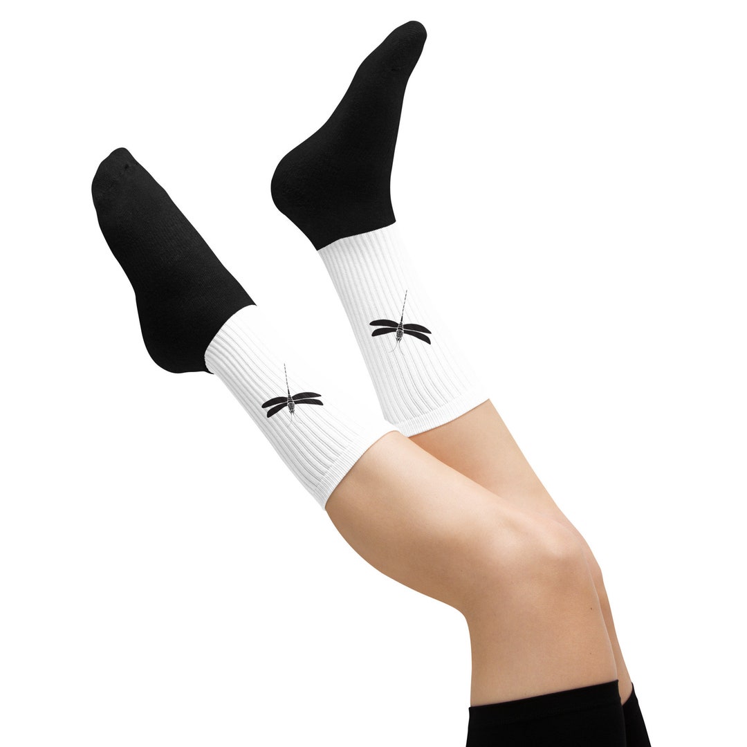 Dragonfly Crew Socks: Black & White Nature Lover Design - Etsy