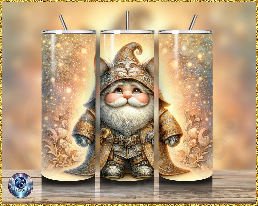 Whimsical Gold Gnome in Cat Costume Magic Gnome Art, Fantasy Lover Gift ...